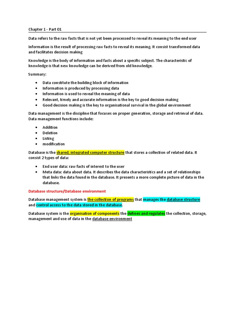 Chapter 1 Notes | PDF | Databases | File System