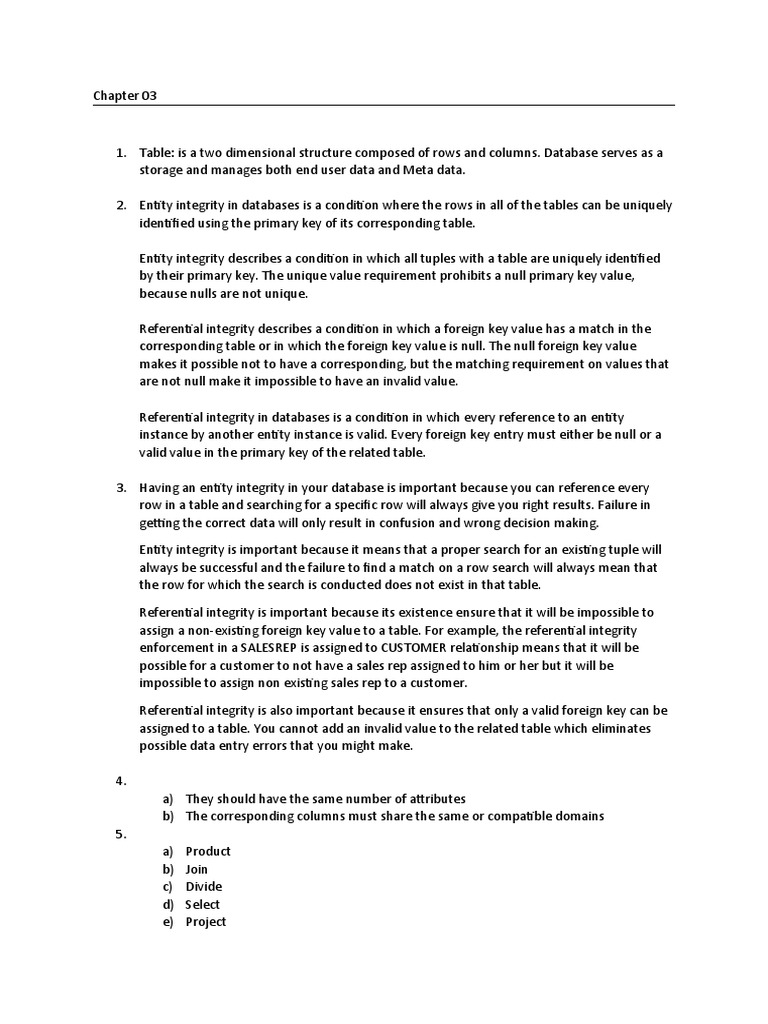 Chapter 03 Review Questions | PDF | Table (Database) | Information Management