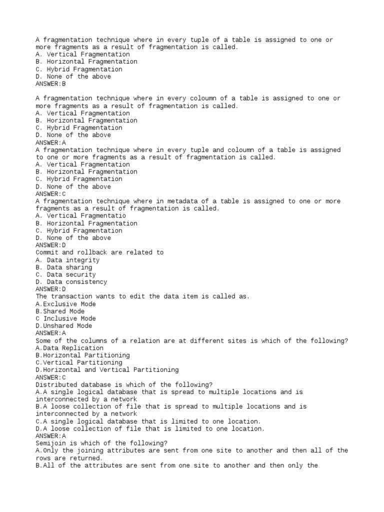 DDBMS MCQS | PDF | Database Transaction | Databases
