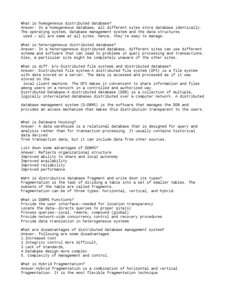 DDBMS Questions Answers | PDF | Distributed Computing | Databases