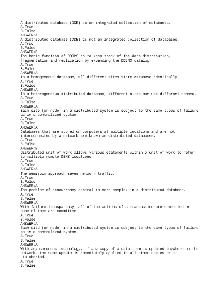 DDBMS True False | PDF | Replication (Computing) | Databases