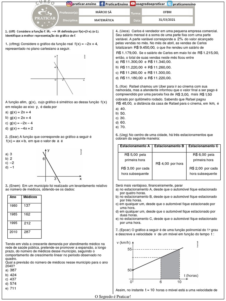 Matematica - Marcio | PDF | Sistema de coordenada cartesiana | Linha ...