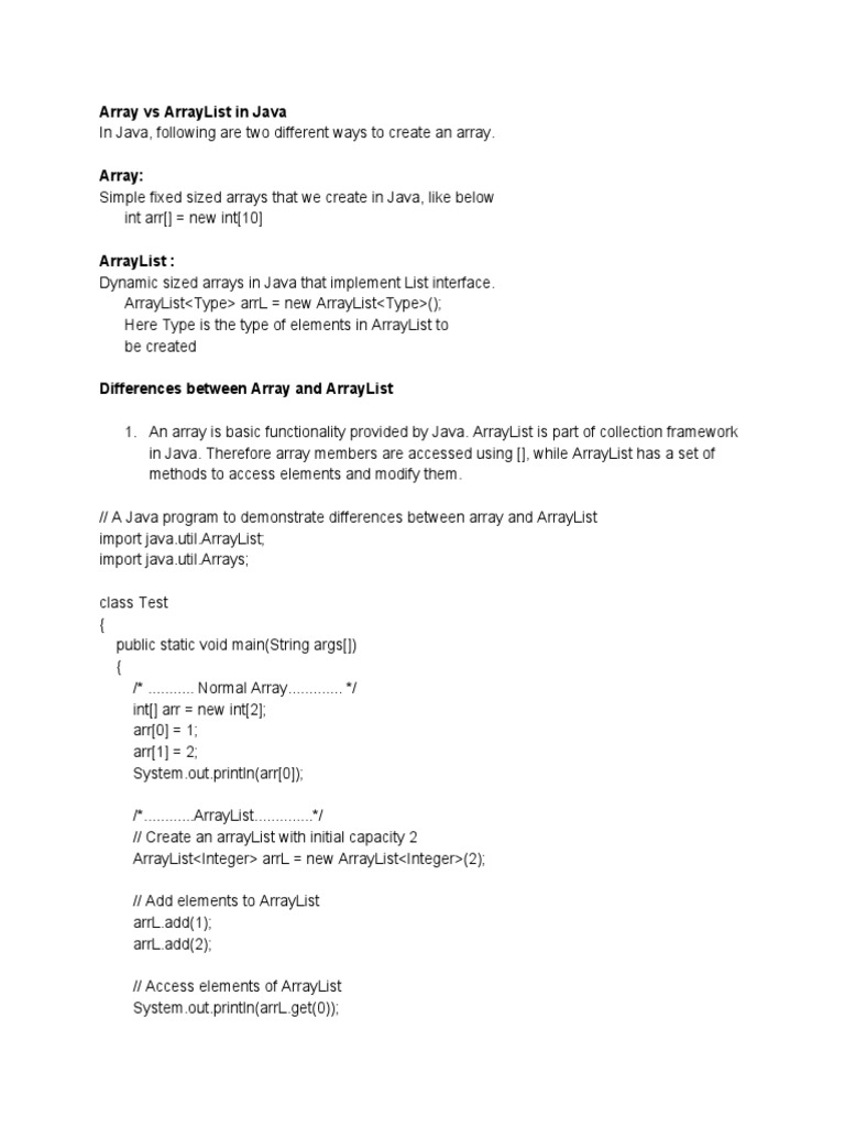 Array Vs Arraylist | Download Free PDF | Array Data Structure | Object Oriented Programming