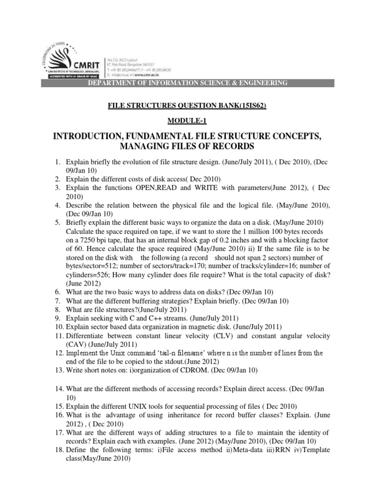 Introduction, Fundamental File Structure Concepts, Managing Files of Records | PDF | Disk ...