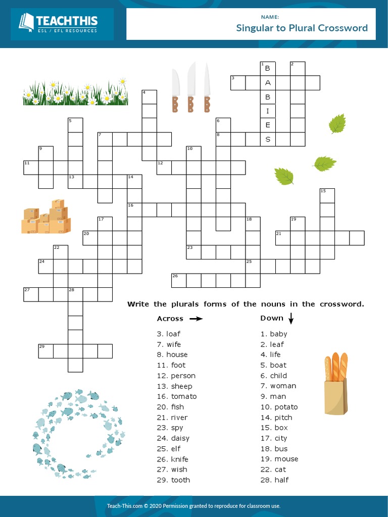 Singular To Plural Interactive Crossword | PDF | Linguistics ...