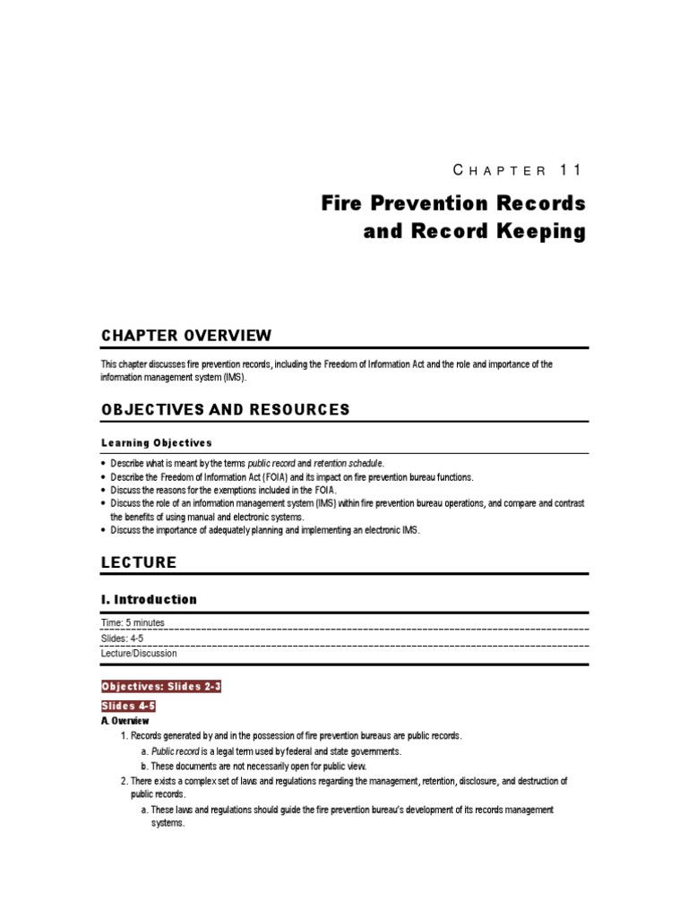 Fire Prevention Records and Record Keeping: Chapter Overview | PDF ...