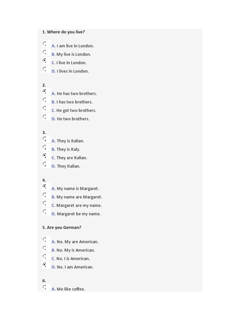 Basic English Test | PDF