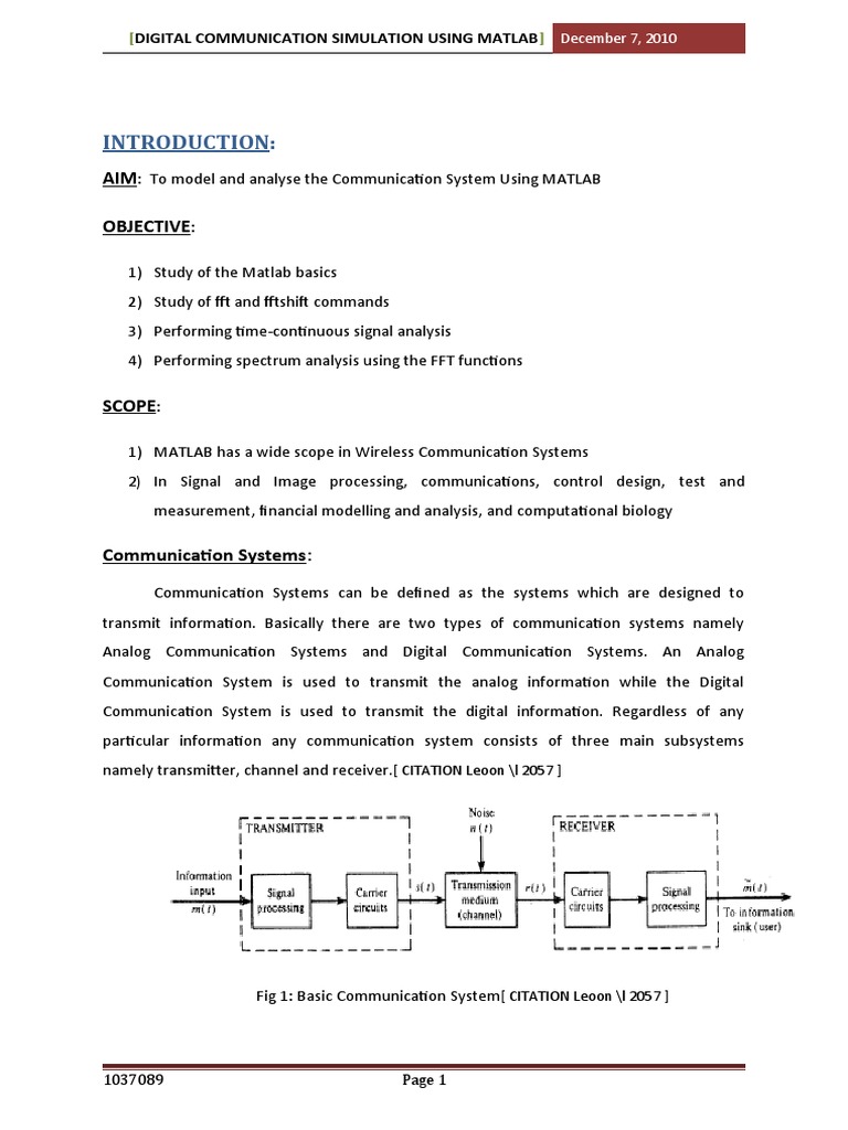 AIM Objective: Digital Communication Simulation Using Matlab | PDF ...
