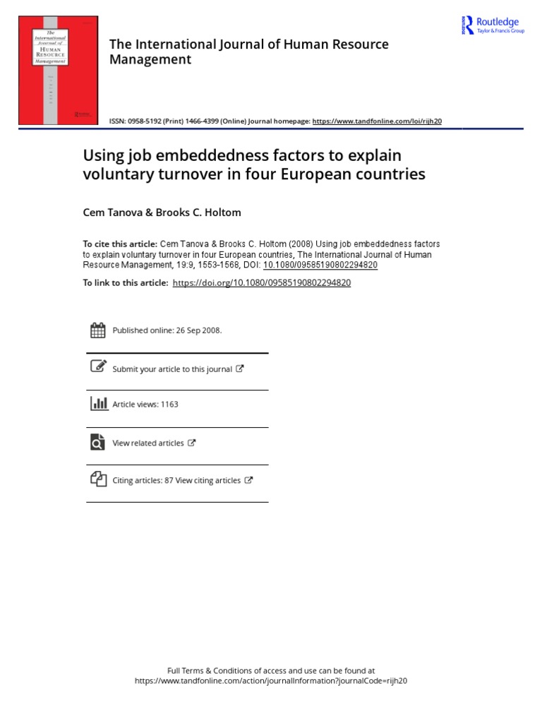 Using Job Embeddedness Factors To Explain Voluntary Turnover in Four ...