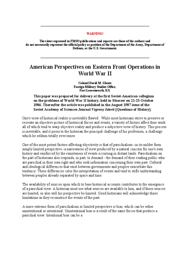 1986-01-01 American Perspectives On Eastern Front Operations in World ...