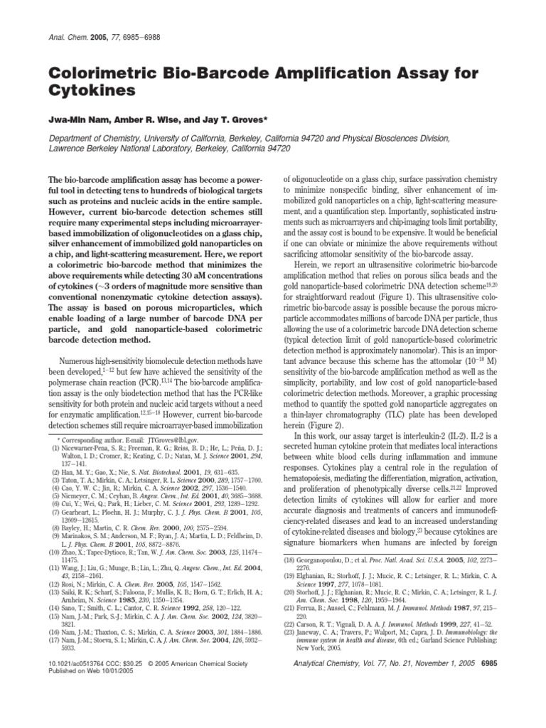 Colorimetric Bio-Barcode Amplification Assay For Cytokines | PDF ...
