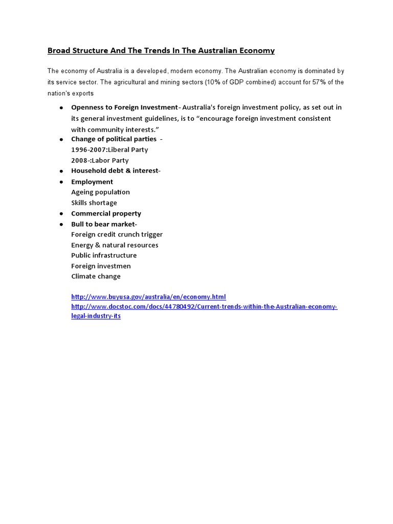 Broad Structure and The Trends in The Australian Economy | PDF