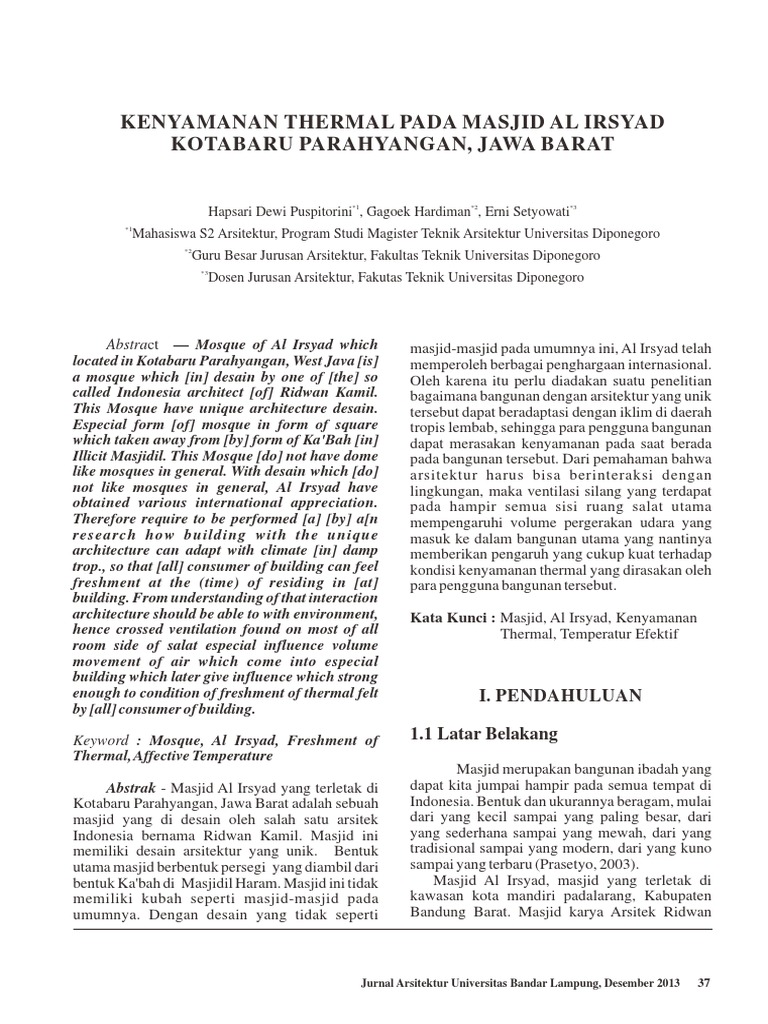 Kenyamanan Thermal Pada Masjid Al Irsyad | PDF