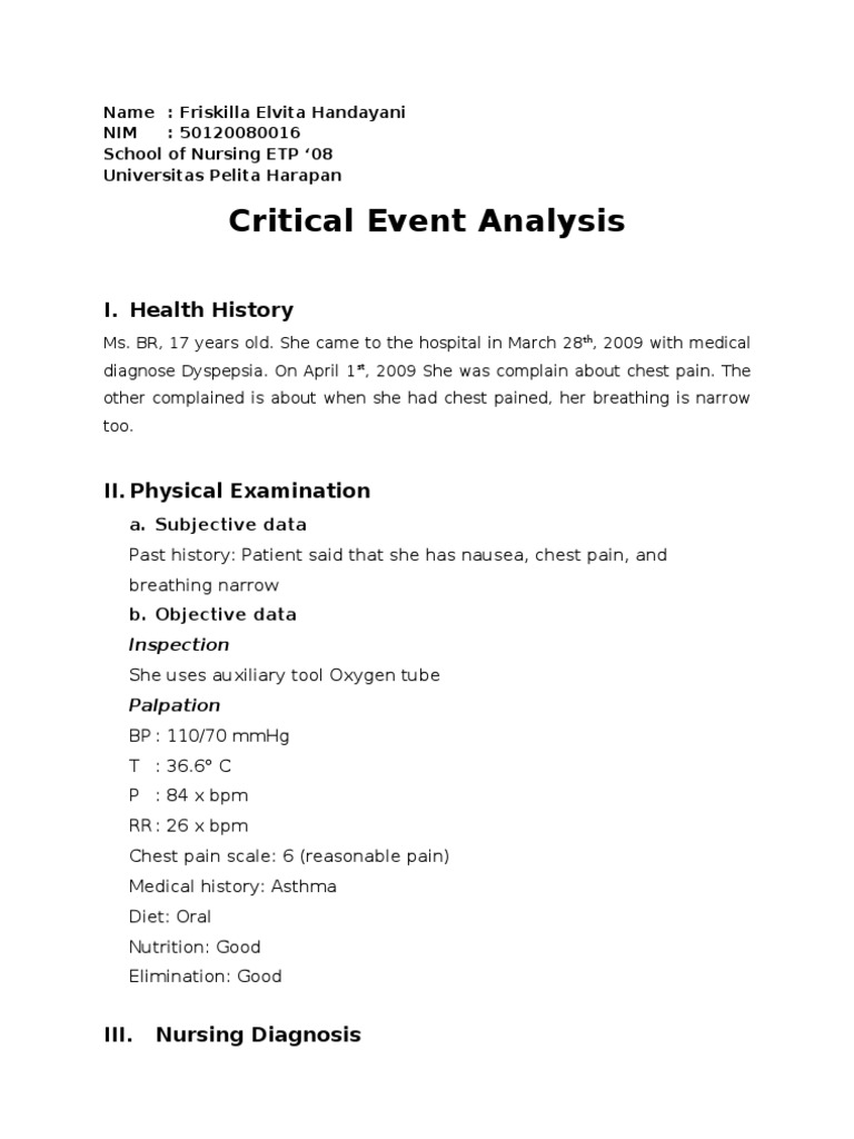 Critical Event Analysis | PDF | Breathing | Pain