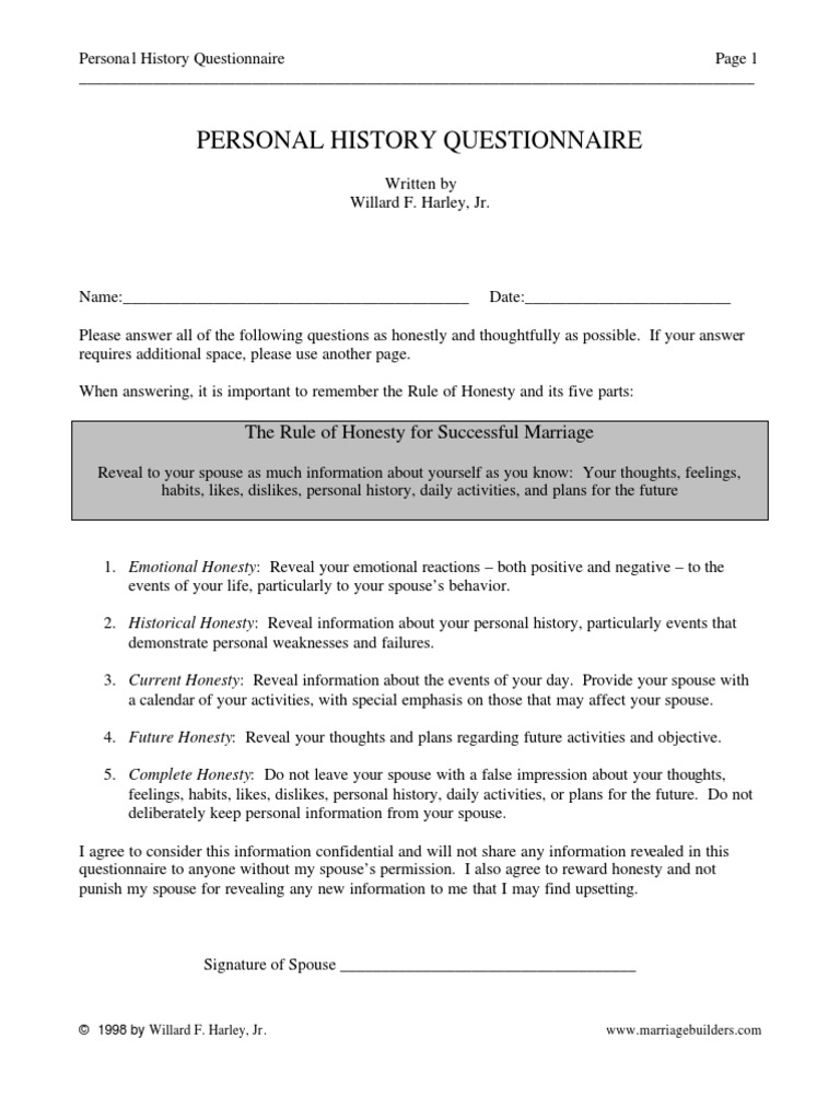 Personal History Questionnaire: The Rule of Honesty For Successful ...