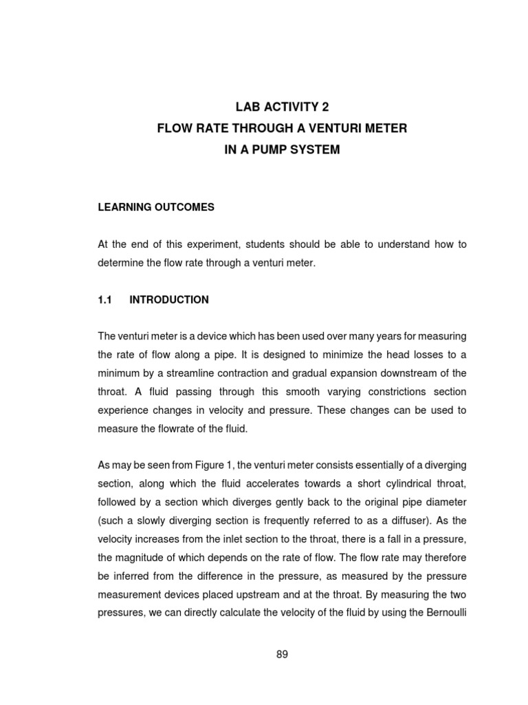 Flow Rate Through A Venturi Meter | PDF | Flow Measurement | Fluid Dynamics