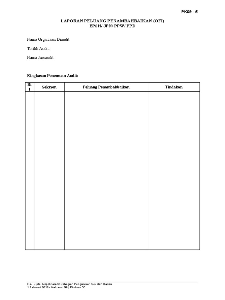 Pk09-5 Borang Laporan Penambahbaikan (Ofi) | PDF | Karier ...