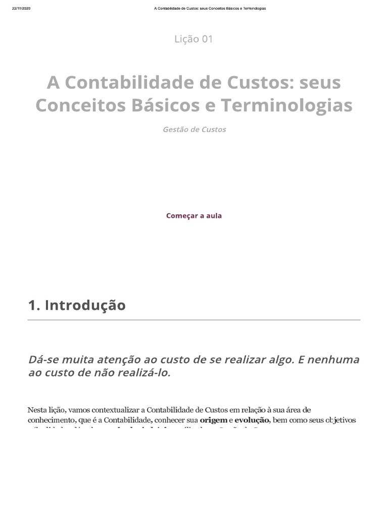 A Contabilidade de Custos - Seus Conceitos Básicos e Terminologias | PDF