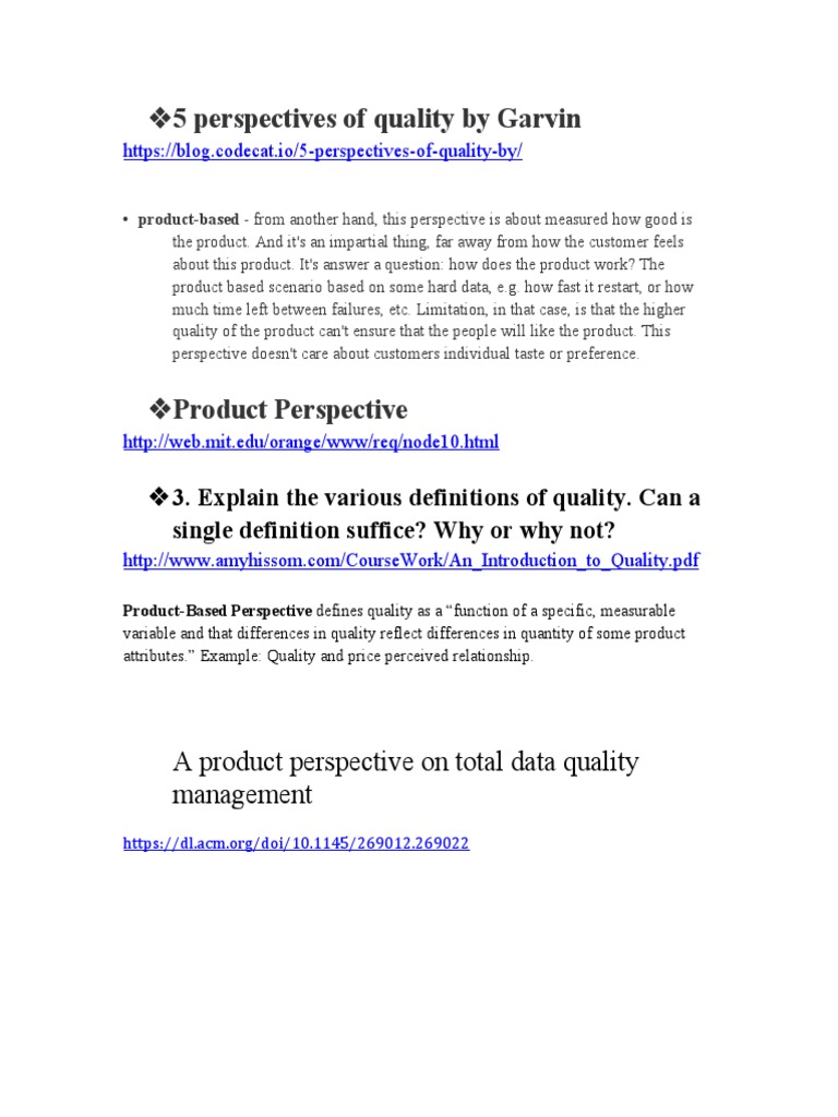 Product-Based Quality Perspectives | PDF | Prices | Quantity