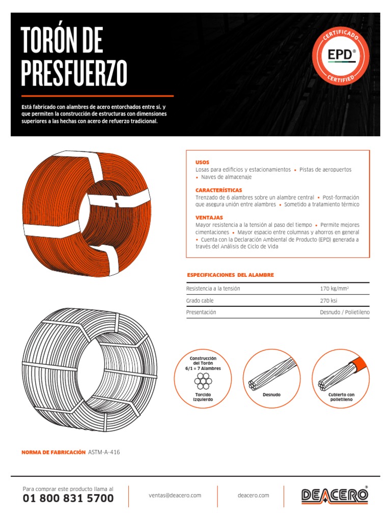 Toron de Presfuerzo Deacero Ficha Tecnica | PDF | Acero | Construyendo ...