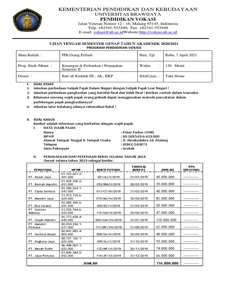 Soal UTS PPH OP Vokasi Genap 2020 | PDF