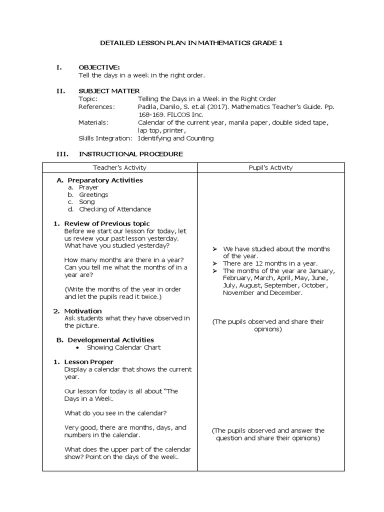 Detailed Lesson Plan in Mathematics Grade 1 | PDF | Pedagogy | Human Nature