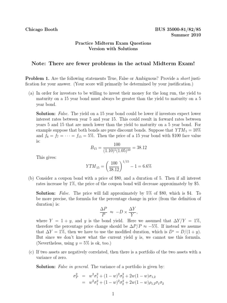 Practice Midterm Solutions | PDF | Bond Duration | Bonds (Finance)