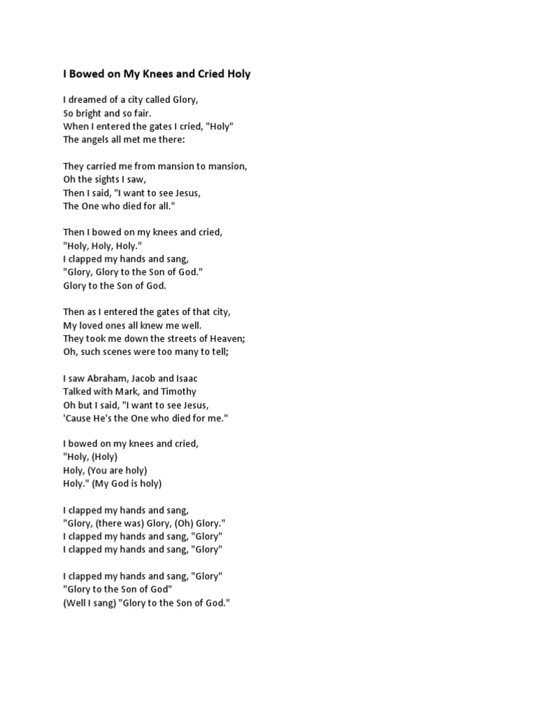 Lyrics I Bowed On My Knees And Cried Holy Pdf