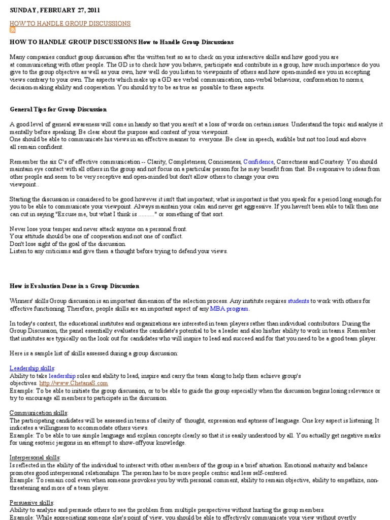 How To Handle Group Discussions: Confidence | PDF | Leadership ...