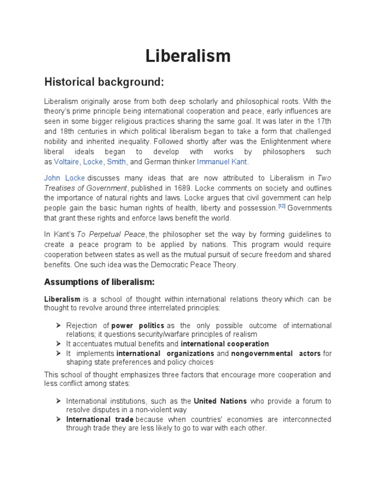 Liberalism Theory IR | PDF | Liberalism | International Relations