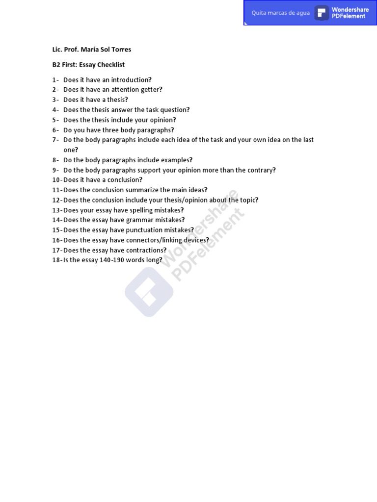 B2 First Essay Checklist | PDF