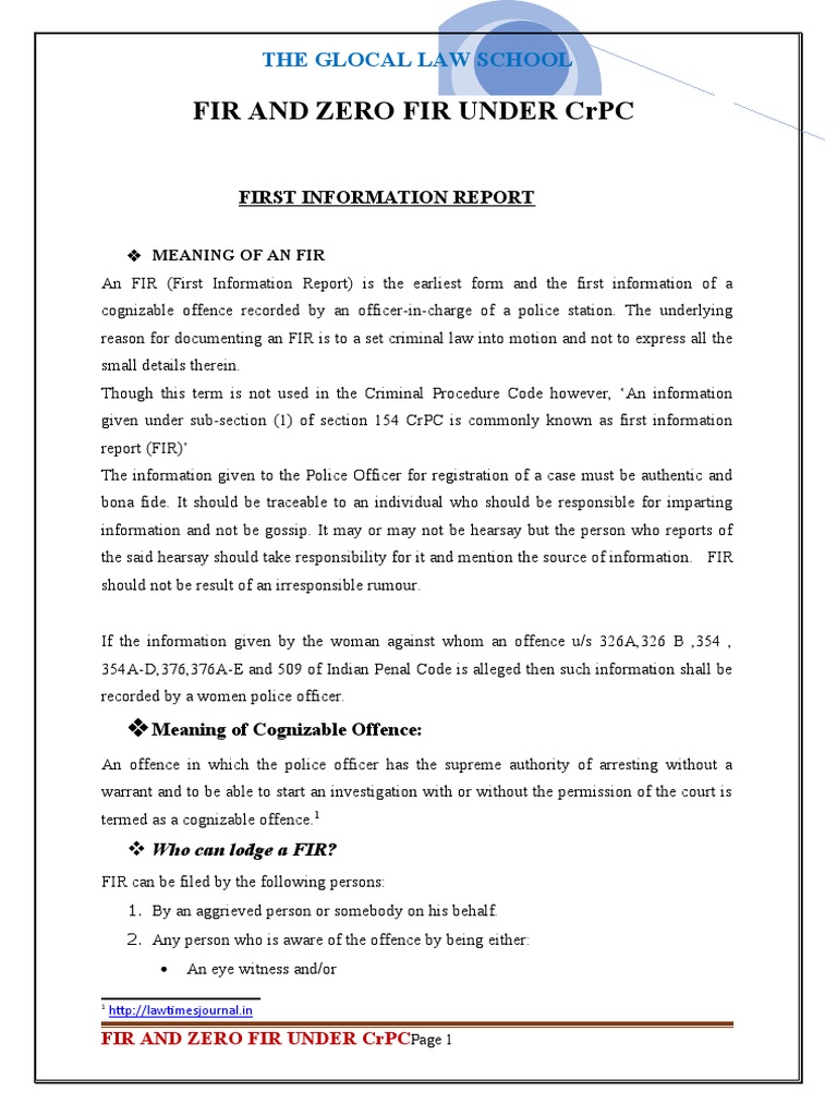 FIR AND ZERO FIR UNDER CRPC | PDF | Criminal Procedure In South Africa ...