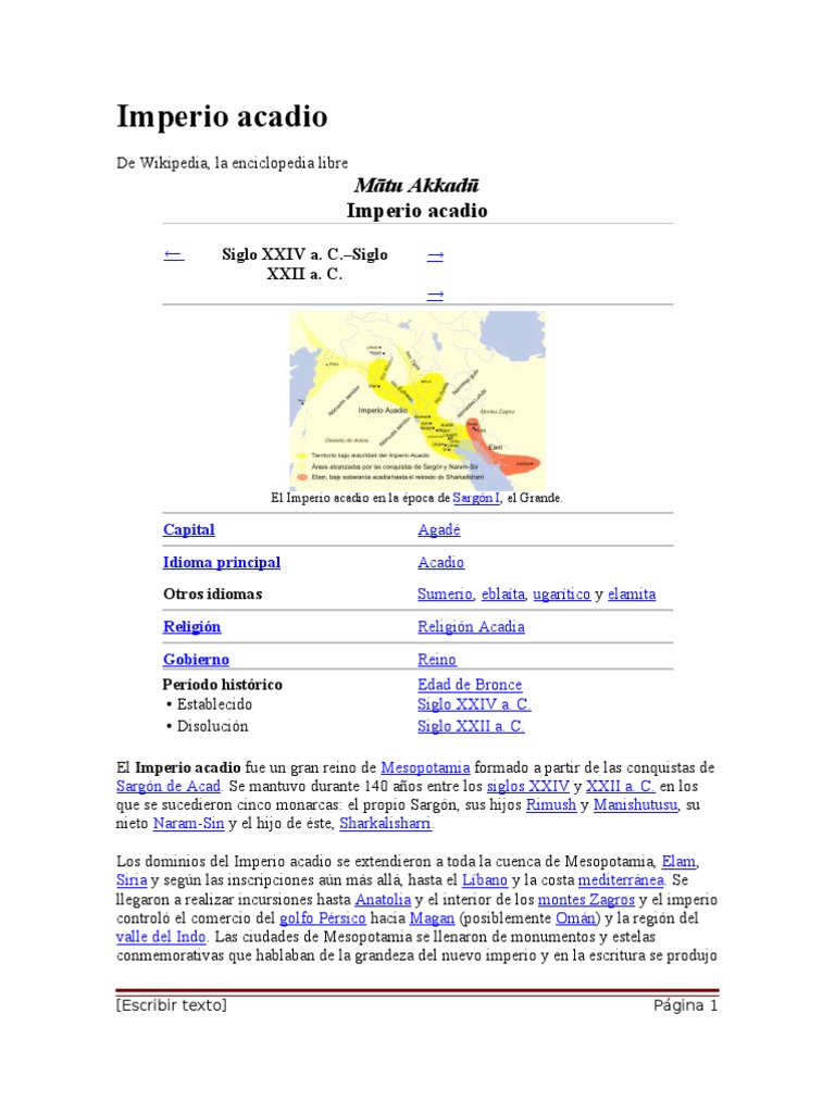 Imperio Acadio | PDF | Mesopotamia | Antiguo Cercano Oriente