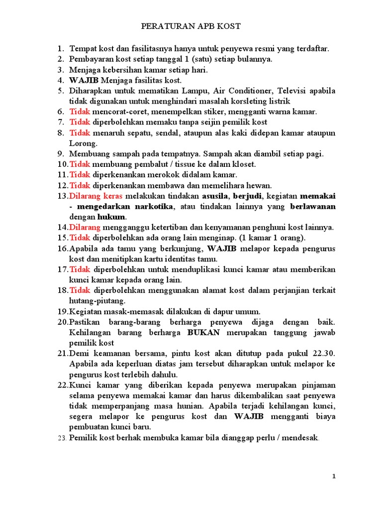 Peraturan Kost APB | PDF