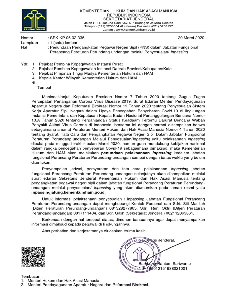 Surat Penundaan Inpassing Perancang 2020 | PDF