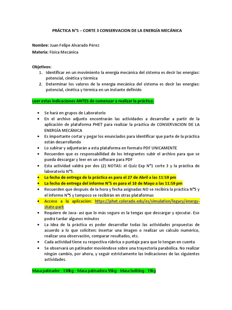 Practica Fisica Energia Mecanica | PDF | Energía cinética | Energía ...