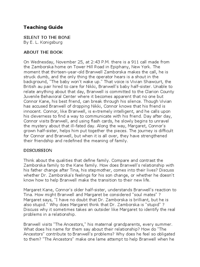 Teaching Guide: Silent To The Bone About The Book | PDF