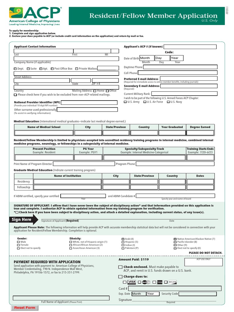 Resident/Fellow Member Application: Code | PDF | Residency (Medicine ...