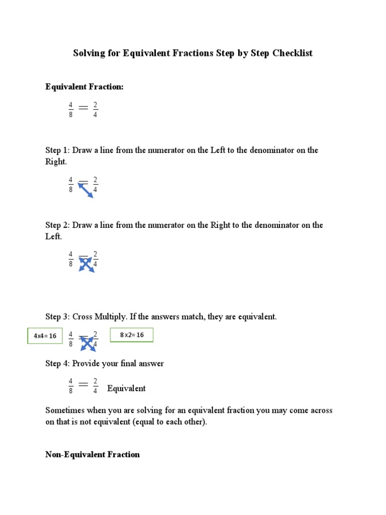 Solving For Equivalent Fractions Step by Step Checklist | PDF