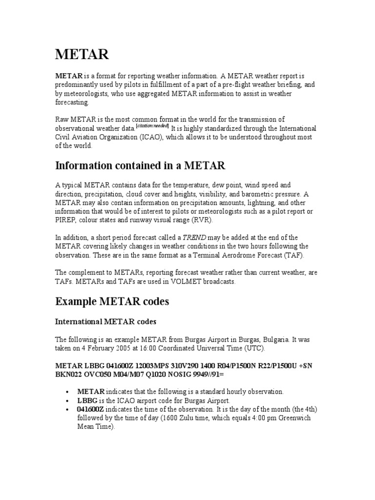 Metar: Information Contained in A METAR | PDF | Clouds, Fog And ...