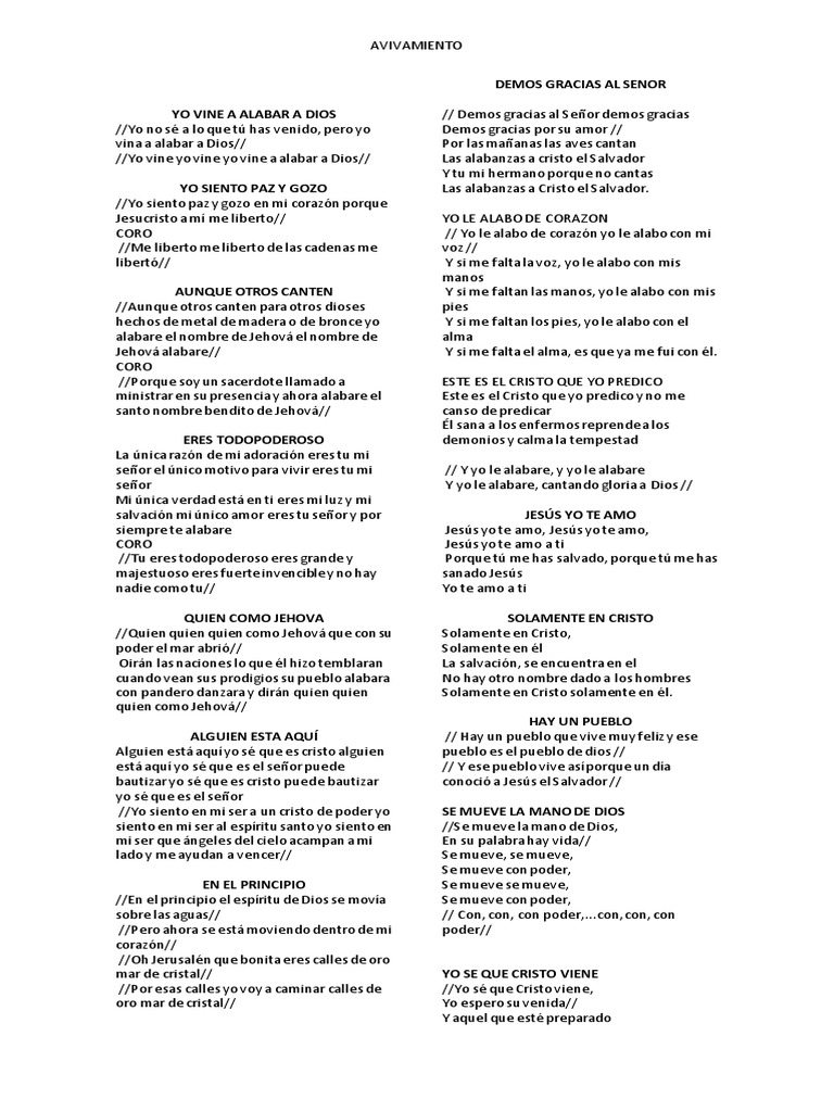 Letras de Avivamiento Cristiano | PDF | Cristo (título) | Jesús
