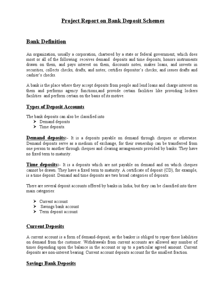 Project Report On Bank Deposit Schemes: Types of Deposit Accounts | PDF ...