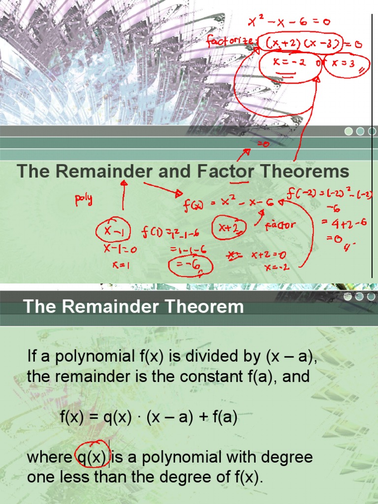 AM10 Remainder and Factor Theorem | PDF | Factorization | Polynomial