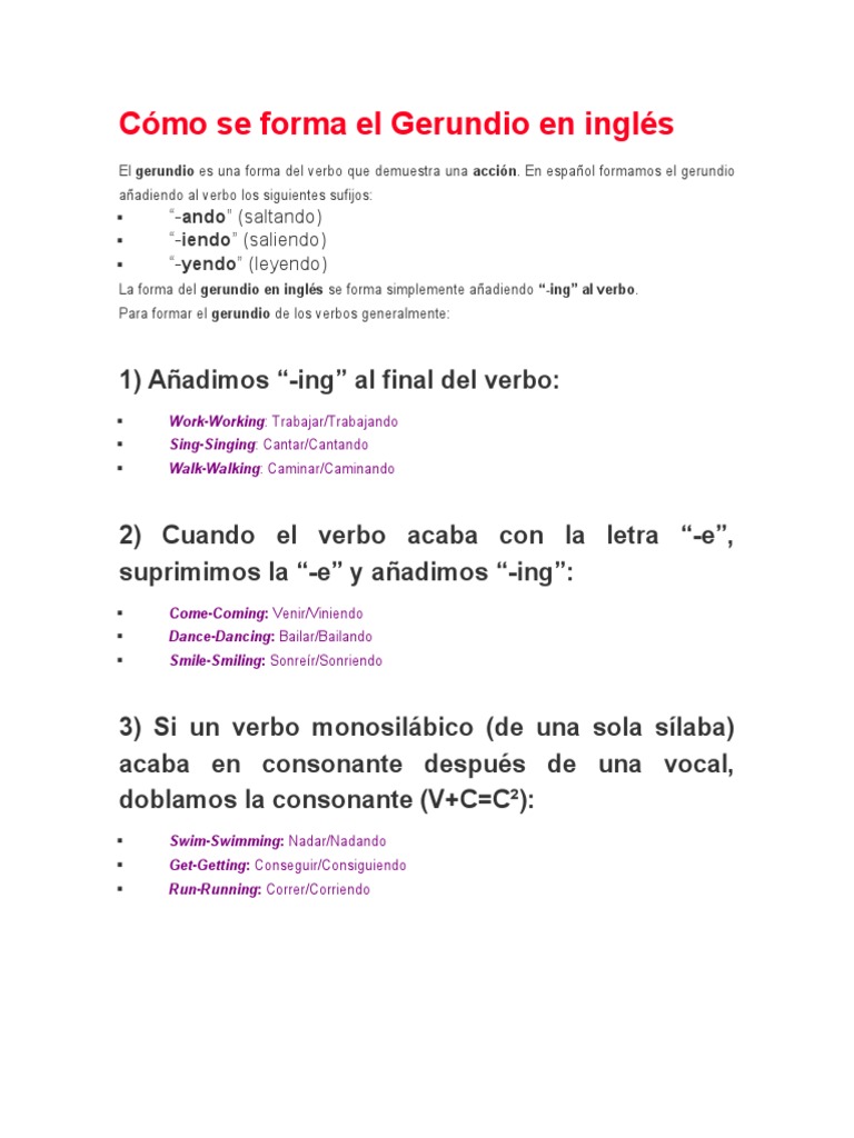 El Gerundio Es Llamado En Ingls Verbo Asunto Gramtica