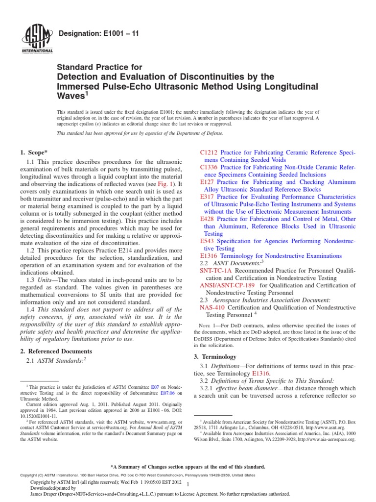 Astm E1001 | PDF | Nondestructive Testing | Ultrasound