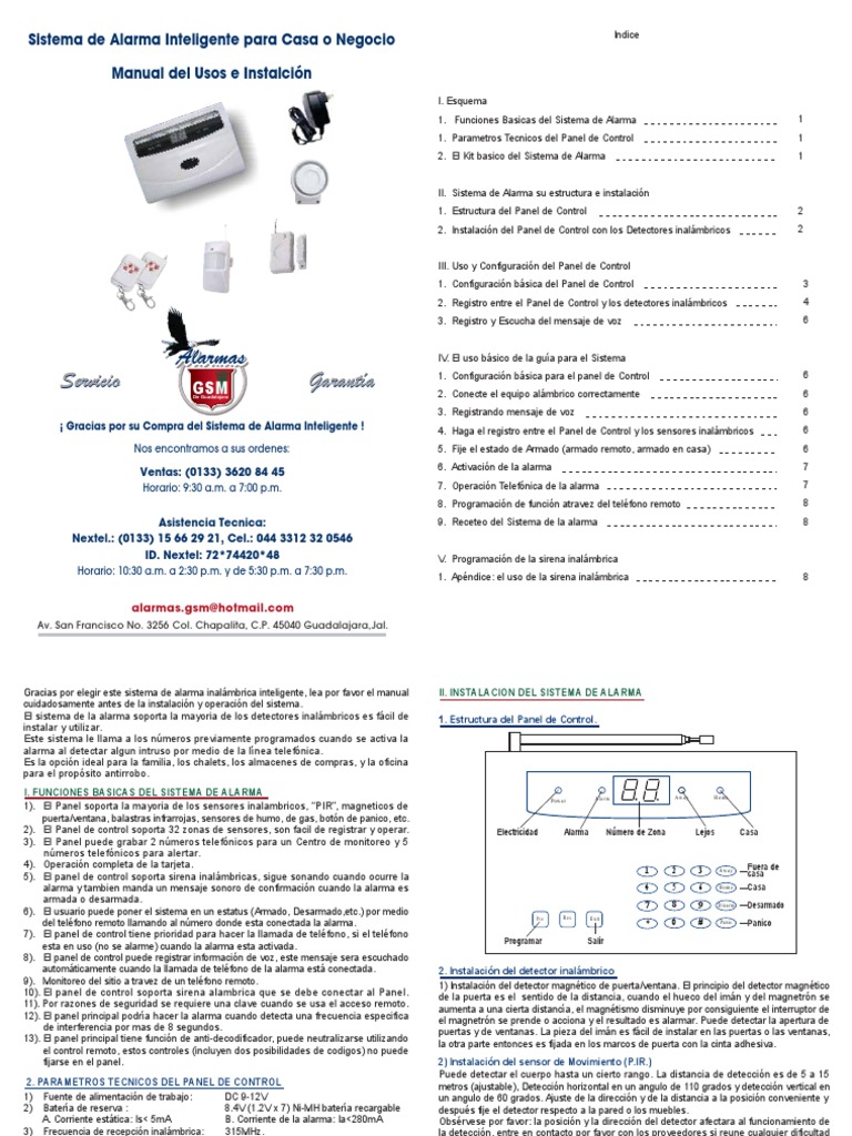 Manual Alarma AL 2000 Mayo 2010 | PDF | Control remoto | Teléfono