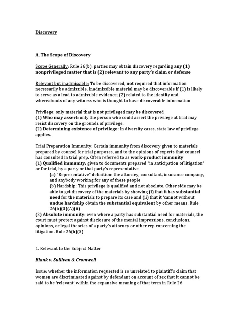 Discovery Outline | PDF | Discovery (Law) | Summary Judgment