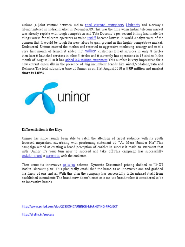 Uninor's Innovative Market Entry Strategy | PDF