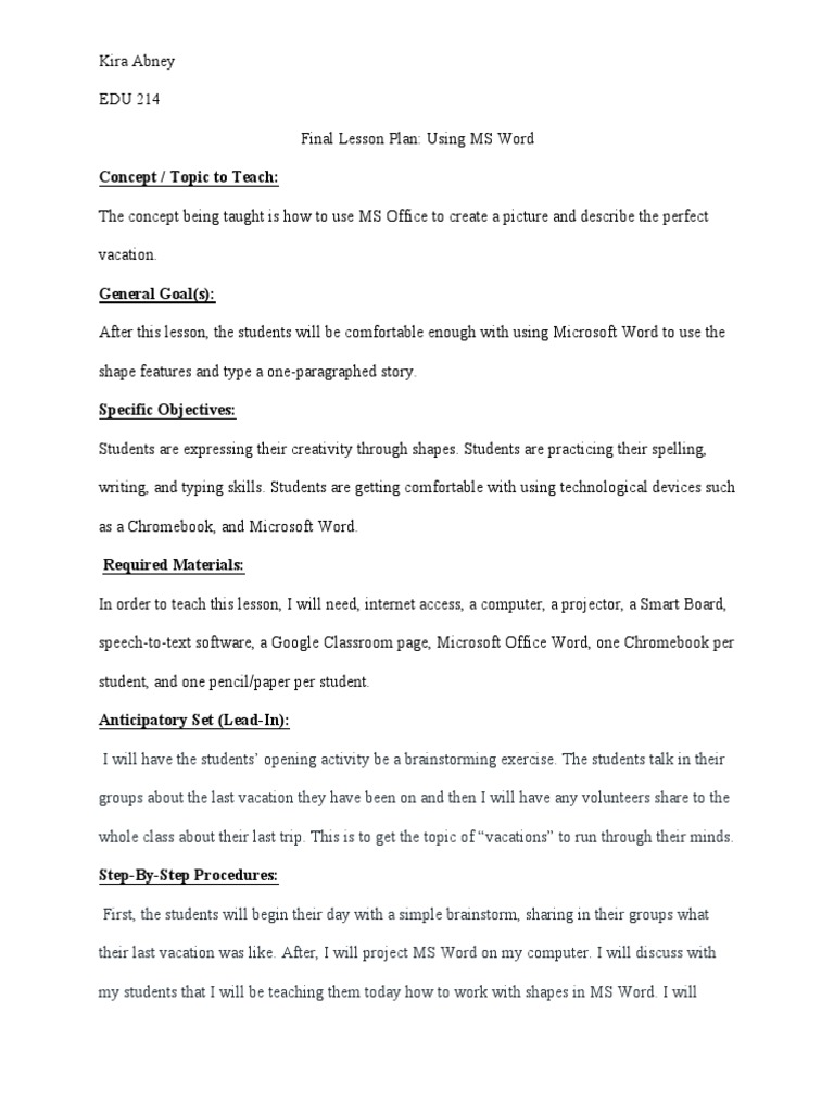 Edu 214 Final Lesson Plan | PDF | Chromebook | Lesson Plan