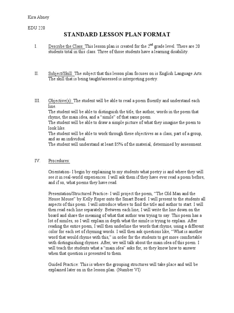 Edu 220 Direct Instruction Lesson Plan Form | PDF | Poetry | Learning ...